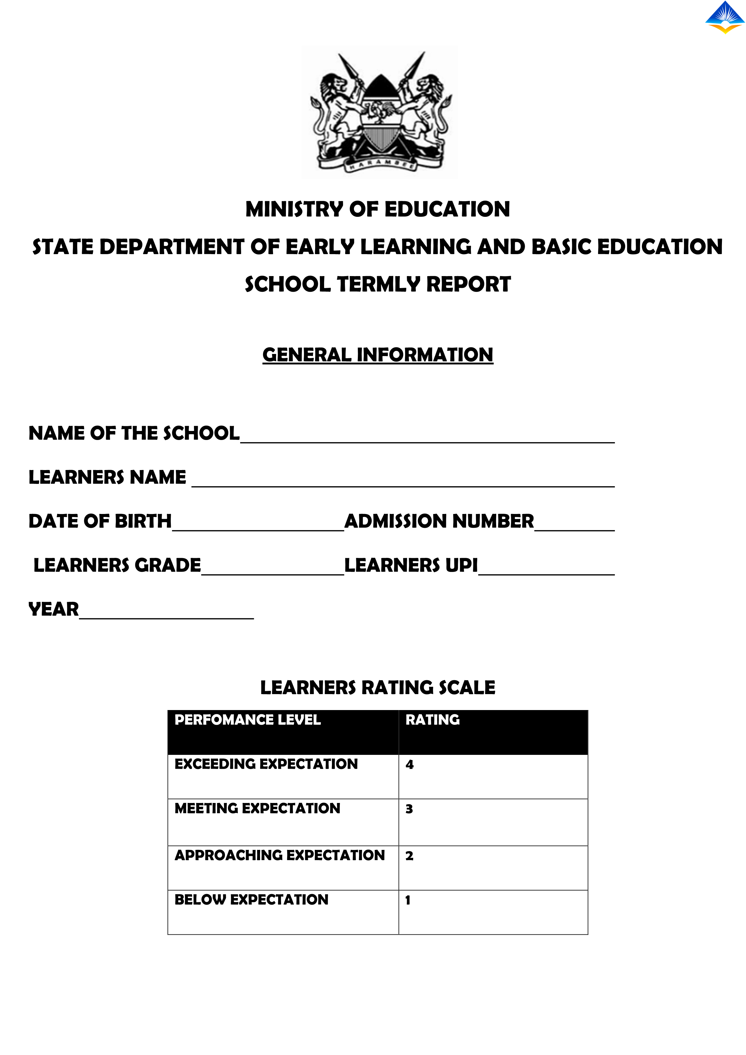 Grade 4 Report Card